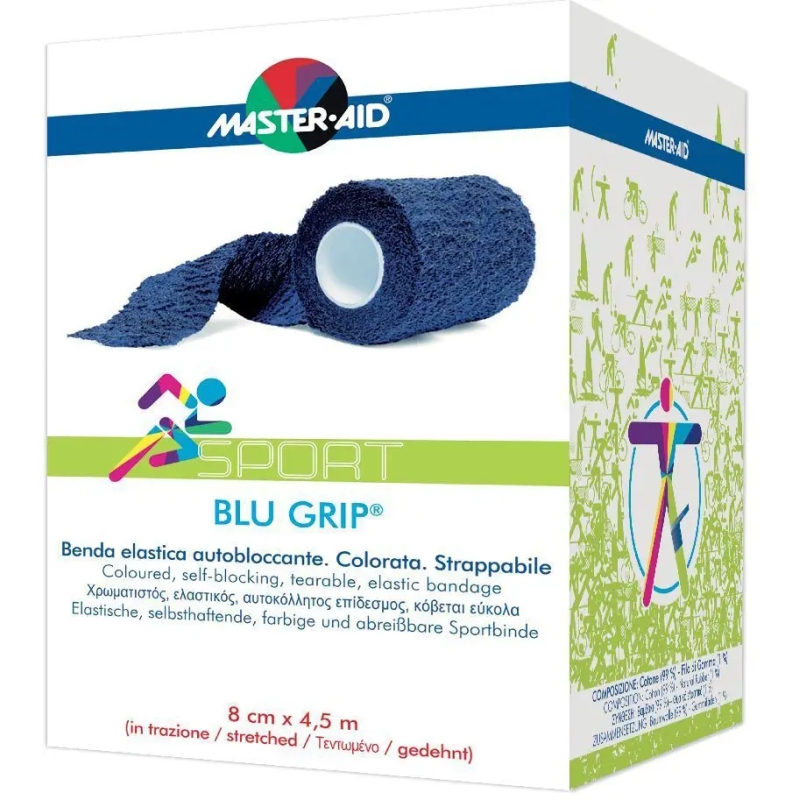 Master aid benda elastica autobloccante sport blu grip 8 cm x 4,5 mt